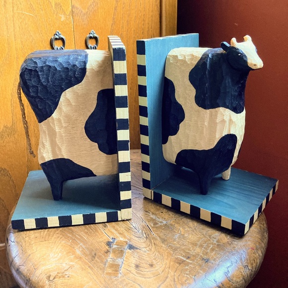 Vintage | Accents | Vintage 8 Wooden Cow Bookends Large Tall Rustic ...